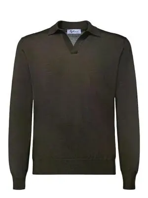 GALIANO Fine Knit Polo Collar Sweater - Brown