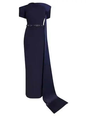Safiyaa Giorgia Asymmetric Sash-detail Maxi Dress - Blue