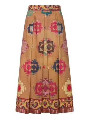 PIERRE-LOUIS MASCIA Geometric-motif Pleated Midi Skirt - Neutrals