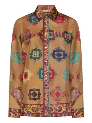 PIERRE-LOUIS MASCIA Geometric-print Silk Shirt - Neutrals