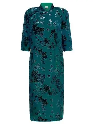 PIERRE-LOUIS MASCIA Vefio Floral-velvet Midi Dress - Blue