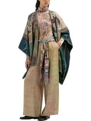 PIERRE-LOUIS MASCIA Nature-inspired Print Wool Cape - Neutrals