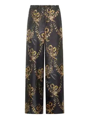 PIERRE-LOUIS MASCIA Floral-print Silk Palazzo Pants - Black