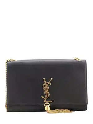 Saint Laurent Leather Monogram Cross Body Bag - Black