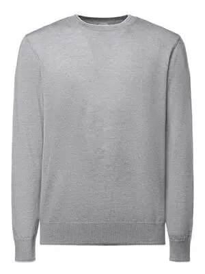 Eleventy Contrast-trim Wool Fine-knit Top - Grey