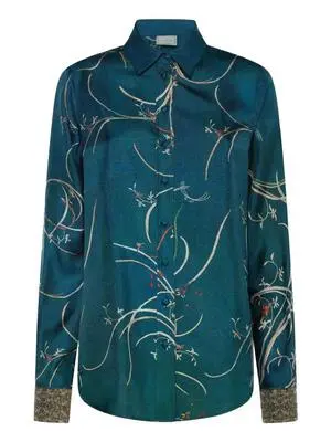 PIERRE-LOUIS MASCIA Botanical-print Silk Shirt - Blue