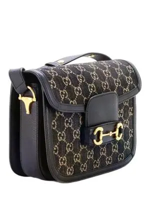 GUCCI Gucci Horsebit 1955 GG Denim Shoulder Bag