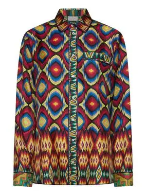 PIERRE-LOUIS MASCIA Geometric-print Silk Shirt - Red
