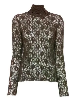 Dixie Lace-knit Roll-neck Top - Brown