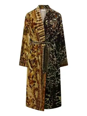 PIERRE-LOUIS MASCIA Mixed-print Belted Coat - Brown