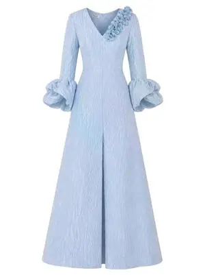 BARUNI Fayha Floral-embellished A-line Maxi Gown Dress - Blue