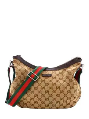 Gucci Saddle Zip Messenger Bag Gg Canvas With Leather Medium Crossbody Bag - Brown