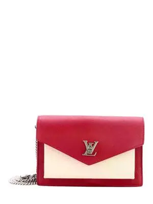 LOUIS VUITTON Louis Vuitton Mylockme Chain Pochette Leather Clutch Bag Grey
