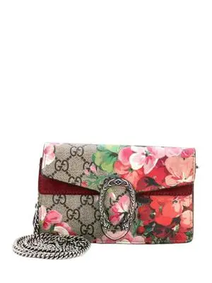 Gucci Dionysus Blooms Print Gg Coated Canvas Super Mini Crossbody Bag - Brown