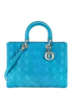 Dior Cannage Quilt Lambskin Large Tote Bag - Blue