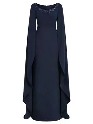 Safiyaa Crystal-embellished Cape-sleeve Maxi Dress - Blue