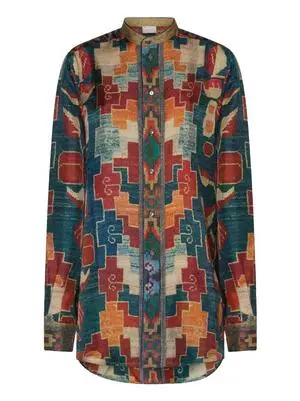 PIERRE-LOUIS MASCIA Geometric Silk Shirt - Blue