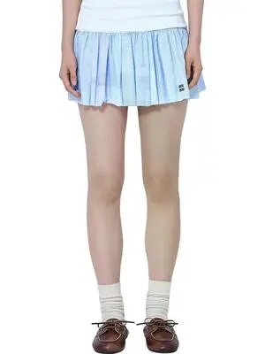 Miu Miu Pleated Gingham-Pattern Mini Skirt Blue