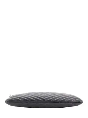 Saint Laurent Classic Monogram Wristlet Pouch Matelasse Chevron Leather Large Clutch Bag - Black