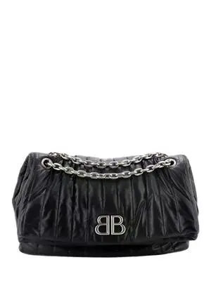Balenciaga Monaco Chain Flap Quilted Leather Medium Shoulder Bag Black