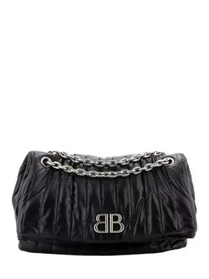 Balenciaga Monaco Chain Flap Quilted Leather Medium Shoulder Bag - Black