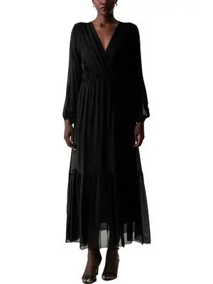 VICOLO Wrap-style Tiered Dress - Black