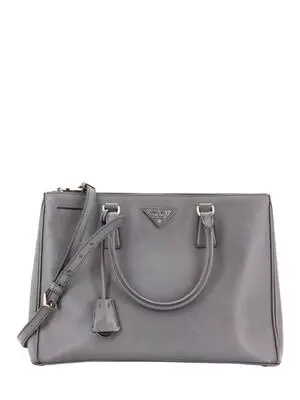 Prada Prada Double Zip Lux Saffiano Leather Medium Tote Bag Grey