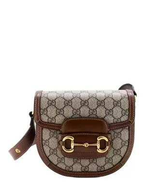 Gucci Horsebit 1955 Rounded Shoulder Bag Gg Coated Canvas And Leather Mini Cross Body Bag - Brown
