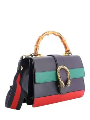 Gucci Dionysus Bamboo Top Handle Bag Colorblock Leather Medium Satchel - Blue