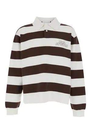 Axel Arigato Brown Sweatshirt With Polo Collar And All-over Stripes In Cotton And Wool Blend - Multicolor