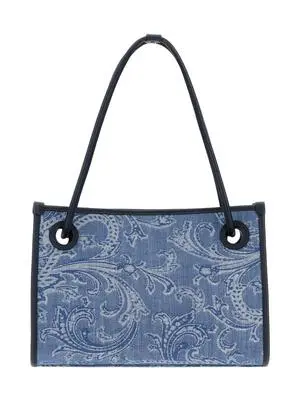 Etro ETRO Embroidered Denim Small Eyes Shopping Bag Multicolor