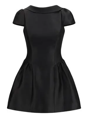 SELF-PORTRAIT Short Taffeta Dress With Collar - Black