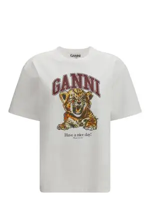 GANNI GANNI Beaded Tiger T-Shirt White