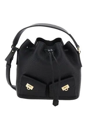 FERRAGAMO Grained Leather Bucket Bag - Black