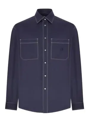 Fendi Cotton Shirt With Contrasting Stitching - Blue