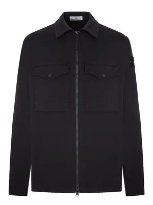Stone Island Cotton Overshirt With Badge - Black