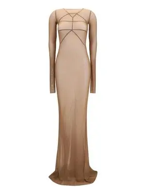 Rick Owens Long Transparent Tulle Dress - Brown