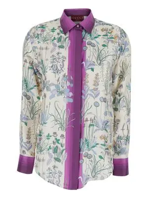 Gucci Silk All-over Print Shirt With Classic Collar - Multicolor