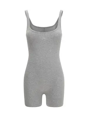 MARINE SERRE Moon Logo Ribbed Jersey Short Catsuit - Gray