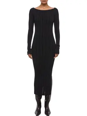 HELMUT LANG Helmut Lang Wide Rib Knit Boatneck Midi Dress