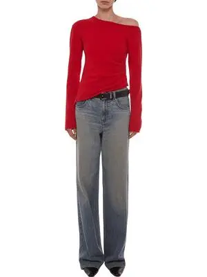 Helmut Lang Wool Asymmetric Drape Top - Red