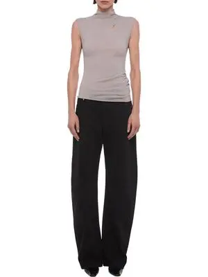 Helmut Lang Wool Sleeveless Button Mock Neck Top - Grey