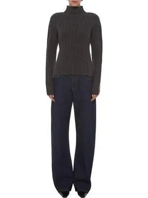 Helmut Lang Ribbed Wool Mock Neck Sweater - Grey