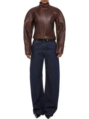 Helmut Lang Helmut Lang Leather Cropped Saddle Jacket Brown