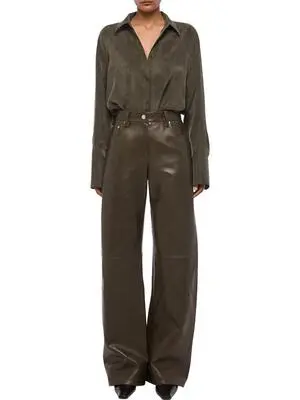 HELMUT LANG Helmut Lang Bonded Leather Relaxed Bootcut Jeans