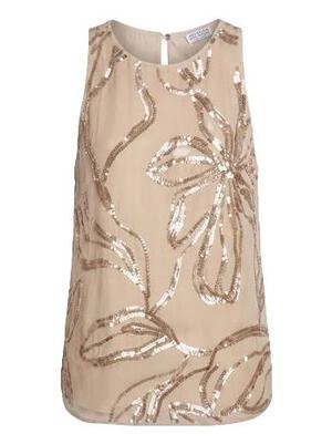 Brunello Cucinelli Sequin Embroidered Silk Blend Chiffon Top - Beige