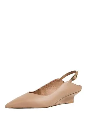 Intentionally Blank Leather Wedge Heel Slingback Pumps - Clay