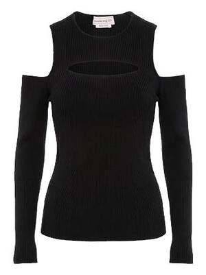 Alexander McQueen Cold-shoulder Ribbed-knit Sweater - Black