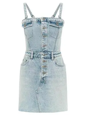 Ksubi Spaghetti Strap Denim Mini Dress With Button Front And Pockets - Navy
