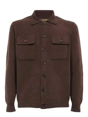 MOORER Long-sleeved Lapel Knit Sweater - Brown